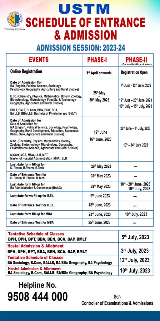 Admission Schedule – USTM