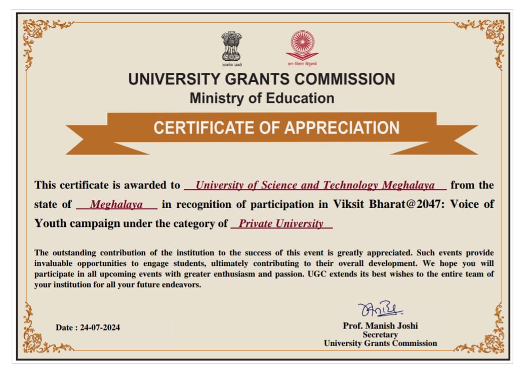 UGC Appreciates USTM for its contribution to Viksit Bharat Youth ...